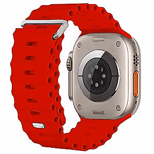 Compatible with Watch Ocean Band, for Apple Watch Band Ultra 49mm 45mm 44mm 42mm, Adjustable Silicone Sport Loop Strap Men Women for Bands Series 8 7 6 5 4 3 2 1 SE, Red