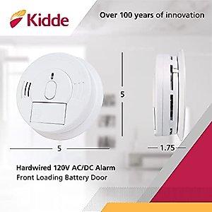 Kidde Hardwire Carbon Monoxide Alarm with Digital Display and Peak Level Memory 5.75 Diameter x 1.8 Depth & Smoke Detector, Hardwired Smoke Alarm with Battery Backup, Front-Load Battery Door