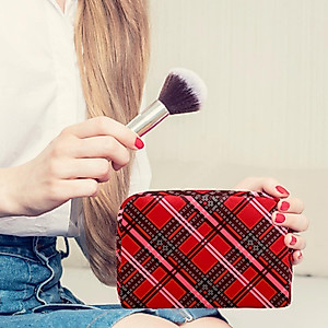 TBOUOBT Cosmetic Travel Bags, Makeup Case, Makeup Bag for Toiletries, Red Black Plaid Retro