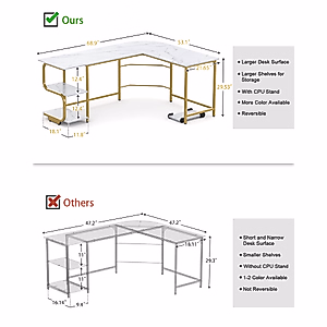 Teraves Reversible L Shaped Desk with Large Surface, 69 Inch Sturdy Corner Desk with Storage Shelves, Premium Office Computer Desk Workstation for Home Office Gaming