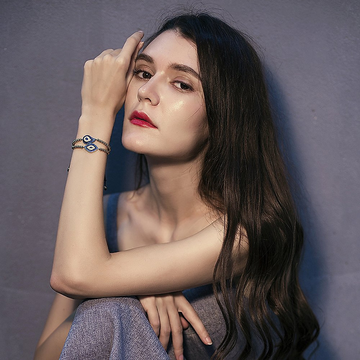 CIUNOFOR 14K Gold Filled Evil Eye Chain Bracelet, Adjustable White Bracelet for Women