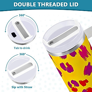 ODAWA 40 Oz Double Wall Insulated Tumbler, Leopard Yellow Stainless Steel Tumbler with Handle and Straw Lid