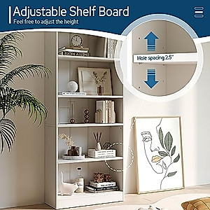 VICLLAX 5-Shelf Wooden Bookcase, 67.3" Height- Adjustable Open Bookshelf for Home Office, White Standing Display Book Shelf