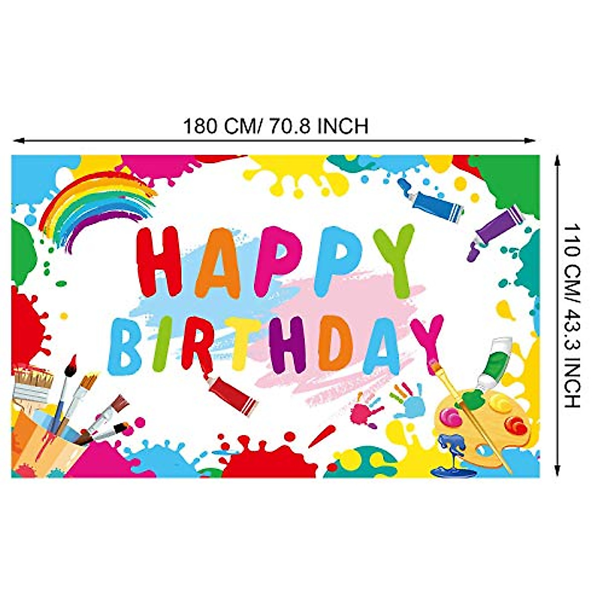 Art Paint Birthday Party Decorations Supplies Artist Happy Birthday Backdrop Banner Background for Mess Graffiti Wall Brush Event Baby Party Favors Hanging Photo Booth Props, 70.8 x 43.3 Inch