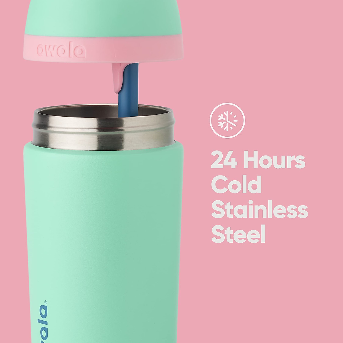 Owala Kids Flip Insulated Stainless-Steel Water Bottle with Straw and Locking Lid, 14-Ounce, Teal & Pink (C05524)