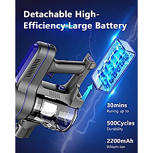 Cordless Vacuum, Stick Cordless Vacuum Cleaner with 2200mAh Powerful Lithium Batteries, Up to 30 Mins Runtime Handheld Vacuum Cleaner, 4 in 1 Lightweight Quiet Vacuum Cleaner Perfect for Hardwood