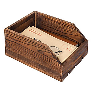 Liry Products Rustic Brown Wood Paper Nesting Tray Stackable Document Storage Crate File Organizer Tabletop Wooden Box Basket Letter Holder Folder Rack Container Desktop Home Office Supplies