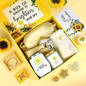 Sending Sunshine Gift, 12pcs Sunflower Gifts for Women, Get Well Soon Gifts Basket, Care Package, Unique Birthday Box with Inspirational Blanket Candle Thinking of You Her Sister Best Friend Mom Wife