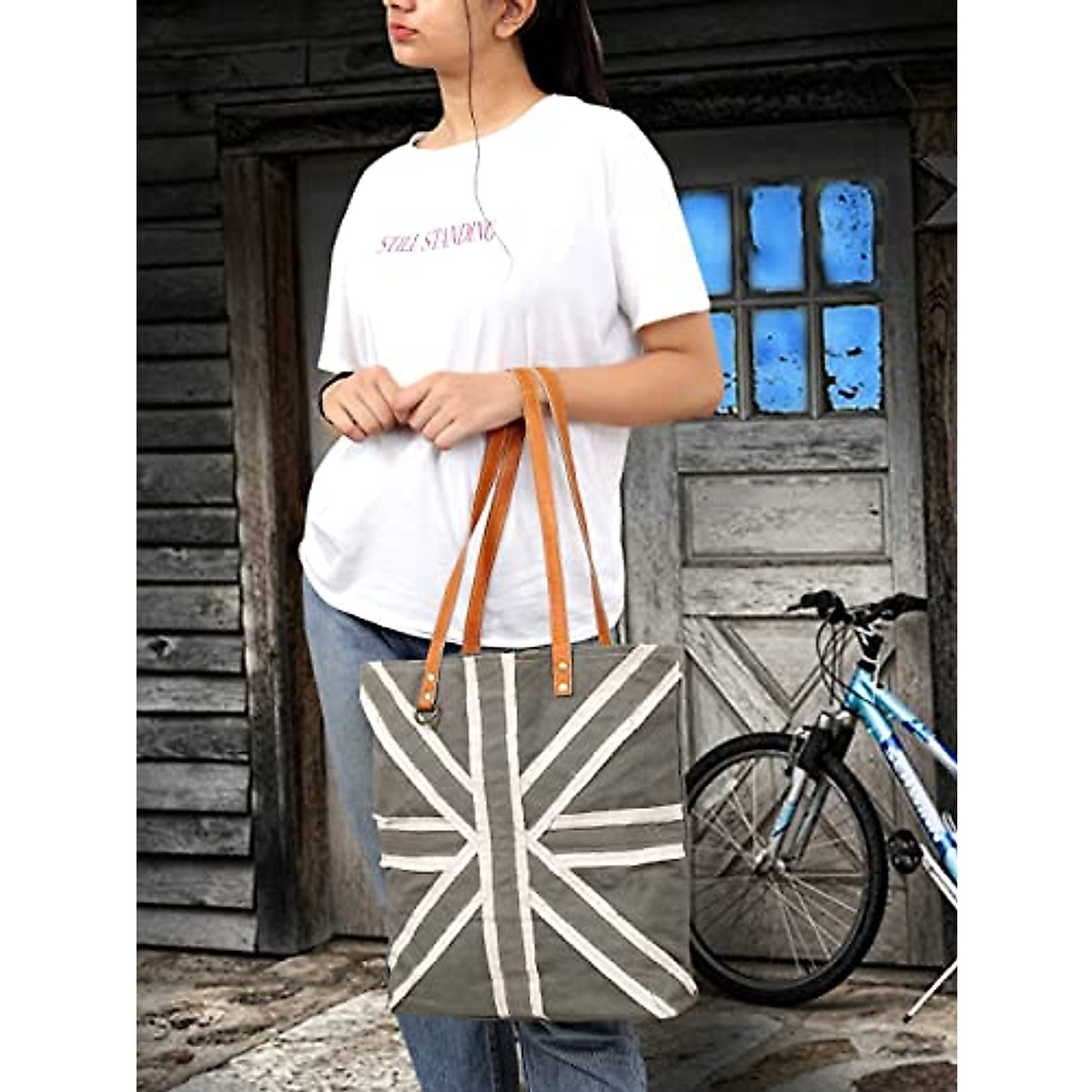 CLA Upcycle Canvas Handbag for Women, Upcycle Canvas & Cowhide Leather Bag for Women's, Canvas Tote Bags for Women's