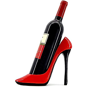 Bellaa 21381 Wine Bottle Holder Shoe Red Black High Heel Shaped Stiletto 8 Inch Tall