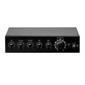 Monoprice Commercial Audio 3 Channel 60 Watt 100/70V Mixer Amp - Three Mic Inputs, Bass, Treble, and Volume Controls, Black
