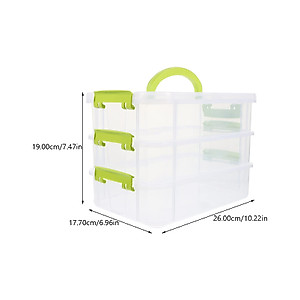 VILLCASE 3-Tiers Stack Carry Storage Box, Transparent Stackable Storage Bin with Handle Lid Latching, Plastic Storage Container Box for Organizing Stationery, Sewing, Art Craft