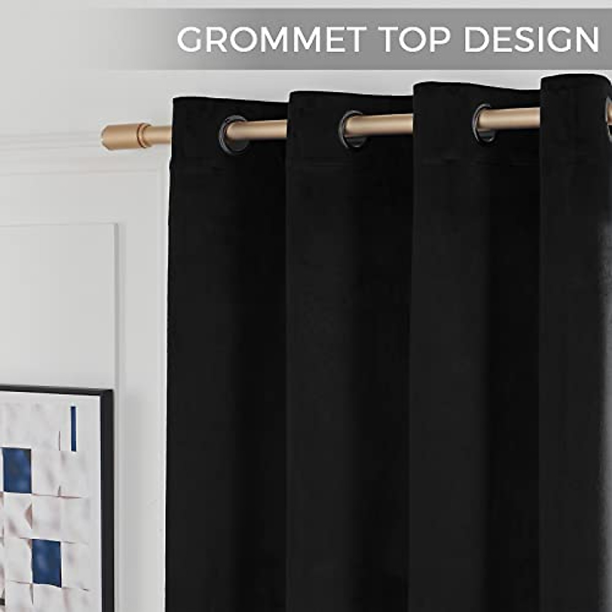 Topfinel Black Blackout Velvet Curtains 90 inches Long for Living Room, Grommet Brightens Thick Vertical Backdrop Drapes for Cinema/Room Dividers, W52 x L90 Each Panel, 2 Panels