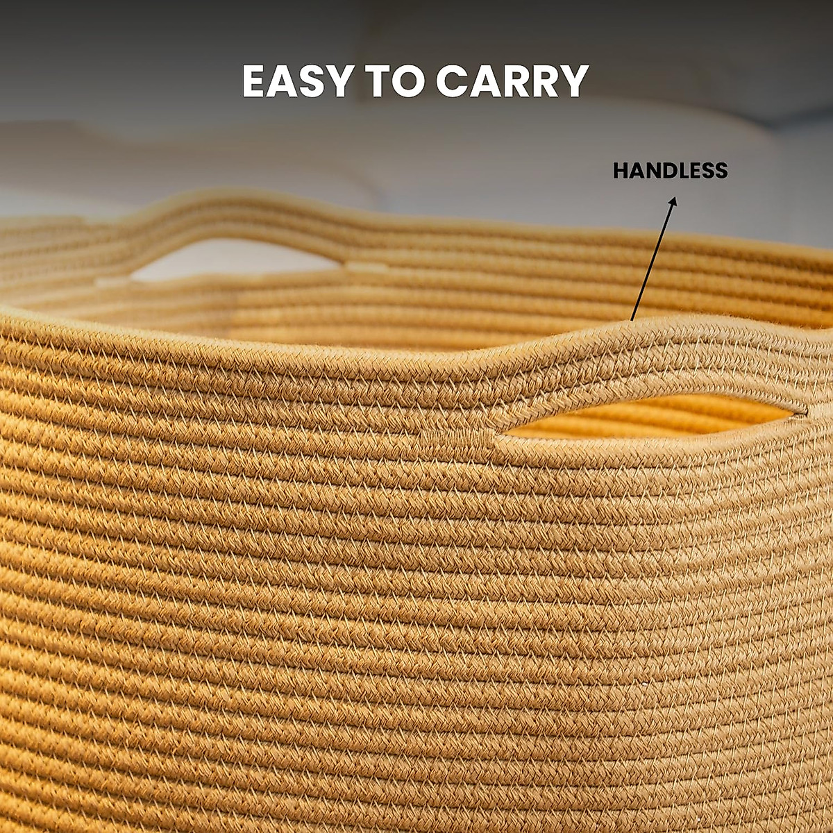 Cotton Rope Laundry Basket Hamper for Clothes, Cloth Bag, Woven Storage Basket for Living Room, Bedroom, Boho Tall Rope Baskets for Blanket, Toys, Pillow, Towels, Baby Nursery Hamper (Black and Beige)