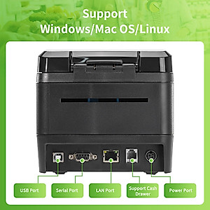 NetumScan 80mm Thermal Receipt Printer, USB POS Printer with Auto Cutter Cash Drawer, USB Serial Ethernet Interface Support Windows/Mac/Linux, Restaurant Kitchen Printer for ESC/POS