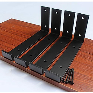 8 Pack - 7.25"L x 4"H x 1.5"W 5mm Thick Black Hook Brackets, Hook Iron Shelf Brackets, J Bracket, Metal Shelf Bracket, Industrial Shelf Bracket, Modern Shelf Bracket Shelf Supports with Screws