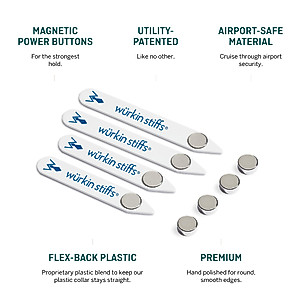 Würkin Stiffs Stiff-N-Stay Magnetic Collar Stays for Men – 2.0” and 2.5" Plastic Power Stays, 2 Pair Set with Case - Adjustable & Durable Shirt Collar Straighteners - As Seen on Shark Tank