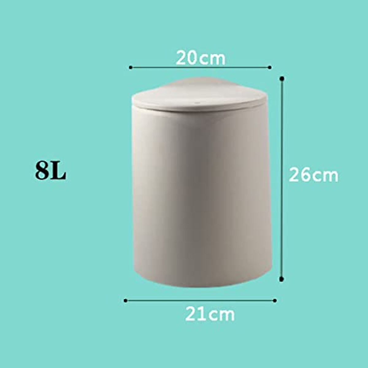 GOPG Round Trash Can, with Lid Press Type Wastebasket in-Band Tube Plastic Container Suitable for Kitchen Living Room Bathroom-20x21x26cm(8x8x10inch)-Khaki