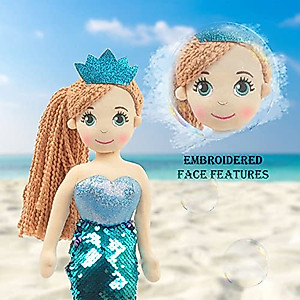 Linzy Toys, 18'' Perla Mermaid with Reversible Sequin Tail,Rag Doll, Light Blue, Mermaid Toys for Little Girls, Sirenas para Ninas, Princess Plush Doll First Doll for Baby(89001)