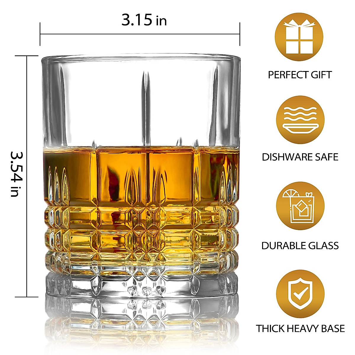 Whiskey Glasses Set of 4, Old Fashioned Glass 10 Ounce Crystal Glasses Gift Box for Men Women, Rock Tumblers for Bourbon, Scotch, Cognac, Brandy, Rum, Liquor, Cocktails