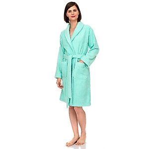 TowelSelections Women’s Robe, 100% Cotton Short Terry Shawl Bathrobe Medium Beach Green
