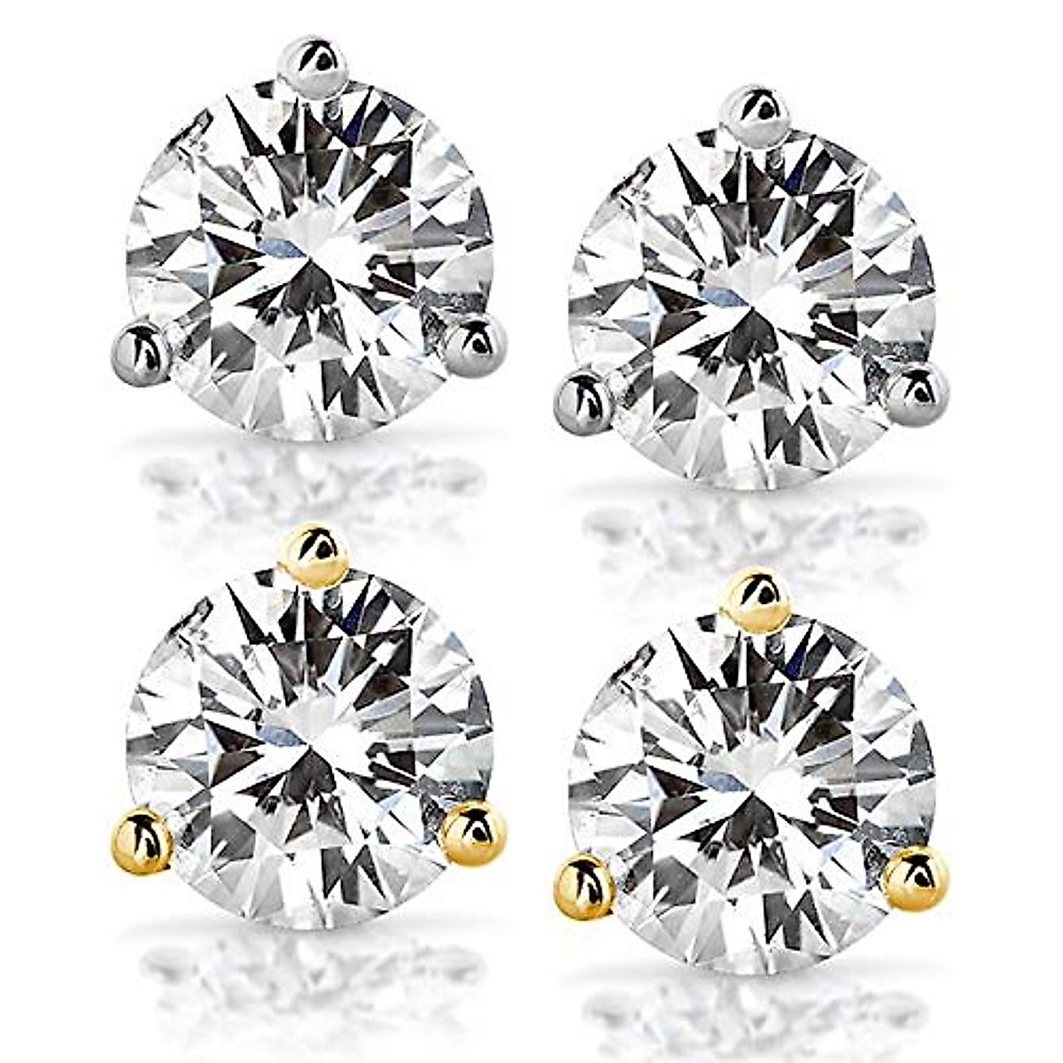 Kobelli 3 CTW Classic Round 7.5mm Moissanite Stud Earrings in 14K White Gold, White Gold