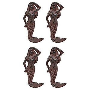 Ebros Gift 6"Tall Nautical Siren Mermaid Cast Iron Rustic Vintage Finish Wall Coat Hook Ocean Goddess Princess Coastal Beach Under The Sea Mermaids Decorative Accent Hooks for Keys Leashes Hats (4)