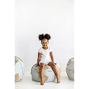 Lorena Canals USA Pouffe World Map, Light Blue, Natural, Linen, Beige, Grey, 1' 5" x Ø1' 8"