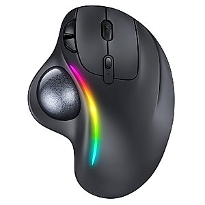 PEIOUS Trackball Mouse Wireless - Ergonomic Rollerball Mouse with RGB Backlit,(2.4G USB + Bluetooth) Connection Thumb Control Mouse Rechargeable Compatible with iPad, Mac, Windows PC - Black