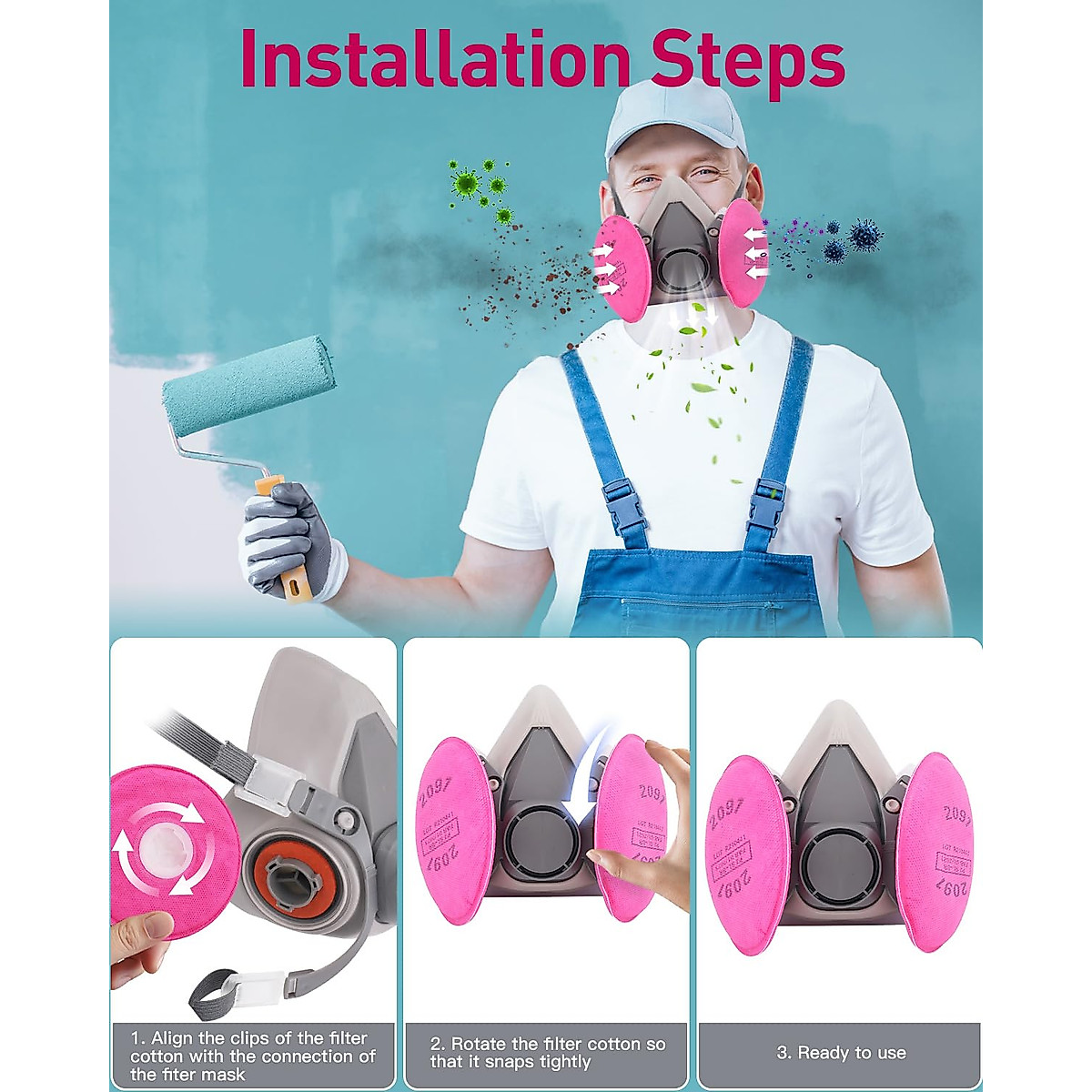 20PCS(10Pack) 2091 2097 Particulate Filters Cotton - Compatible with 6000 7000 FF-4 Series Half and Full Face Respirator Mask Used foe Dust Asbestos Woodworking Sanding