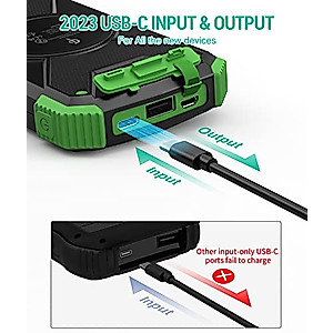 BLAVOR Solar Charger Power Bank, Qi Wireless Charger 10,000mAh External Battery Pack Type C Input Output Dual Super Bright Flashlight, Compass Carabiner, Solar Panel Charging(Dark Green)