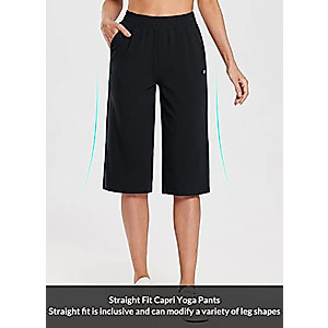 BALEAF Women's 17" Capri Yoga Pants Cotton Loose Soft Drawstring Workout Sweatpants Summer Causal Lounge Pants with Pockets Black L