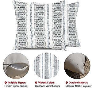 Black and White Outdoor Waterproof Striped Throw Pillow Covers 18x18 Inch Set of 2 Grey Blue Spot Decor Pillow Covers for Patio Funiture Garden Living Room