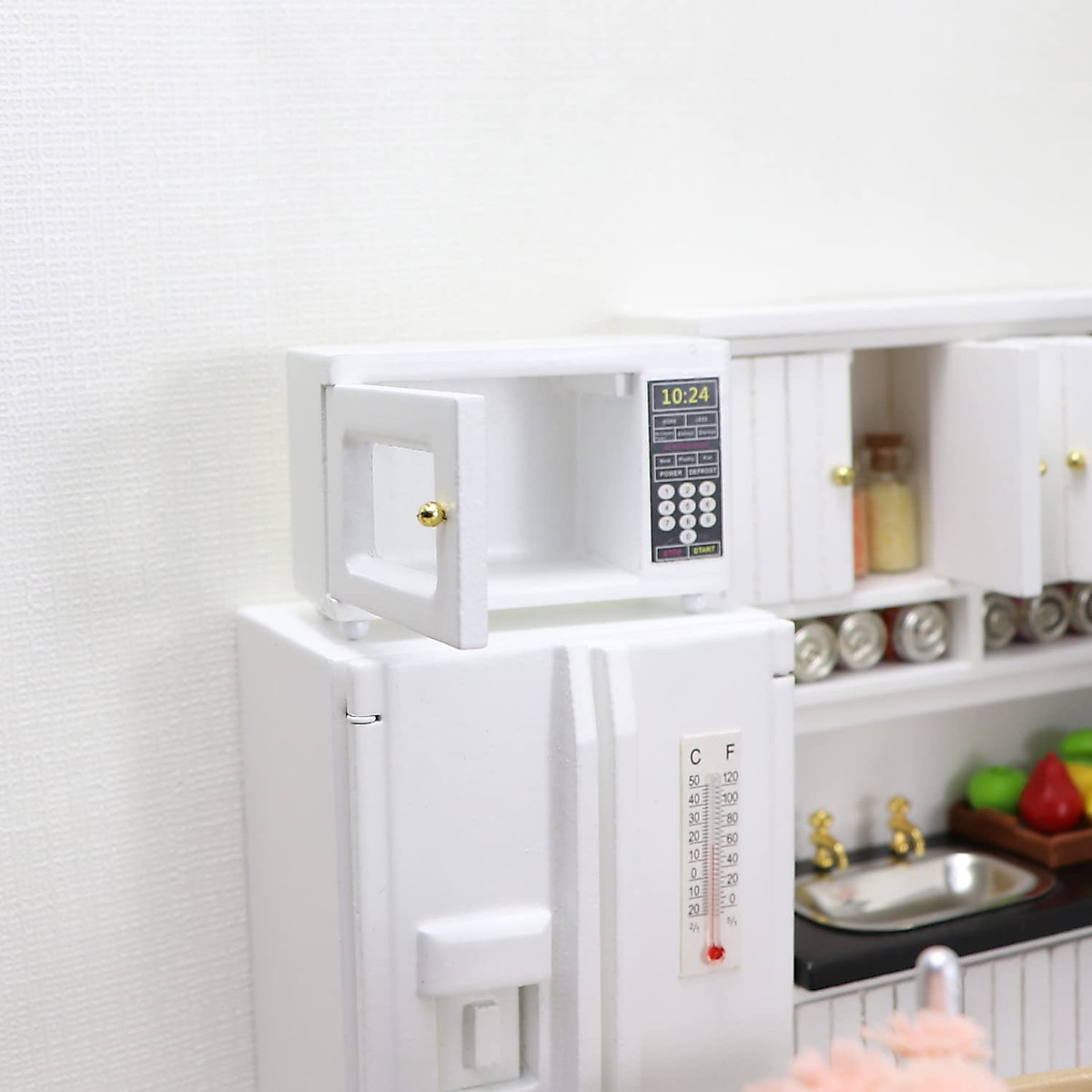Miniature Microwave Dollhouse Accessories Oven Mini Kitchen Furniture Appliance 1:12 Mini House Decoration Model Decor High Simulation Accessories Ornaments (White)