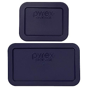 Pyrex (1) 7213 1.9-Cup and (1) 7214 4.8-Cup Blue Plastic Food Storage Lids, Made in USA