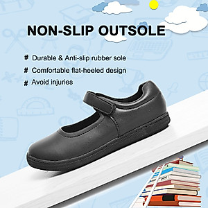 festooning Girls Mary Jane Shoes School Uniform Flats Cute Dress Shoes for Girls Wedding Back to School Black Size 2