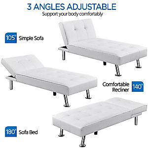 Yaheetech Sectional Living Room Couch Sofa Bed Faux Leather Sofa Couch Bed Modern Convertible Folding Recliner with Chrome Metal Legs for Living Room in White