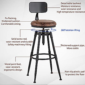 MSMV 27-35 Inch (Set of 2) Vintage Industrial Bar Stool-Farmhouse Swivel Bar Stool-Swivel Kitchen Island Dining Chair-Kitchen Counter Height Adjustable Pipe Stool-Cast Steel Stool