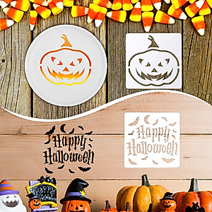9 Pieces Halloween Stencils Template 7.9 x 7.9 Inch Large Halloween Pumpkins Painting Stencils Reusable Witch Skeleton Template for DIY Cards Drawing on Wood Paper Wall Crafts