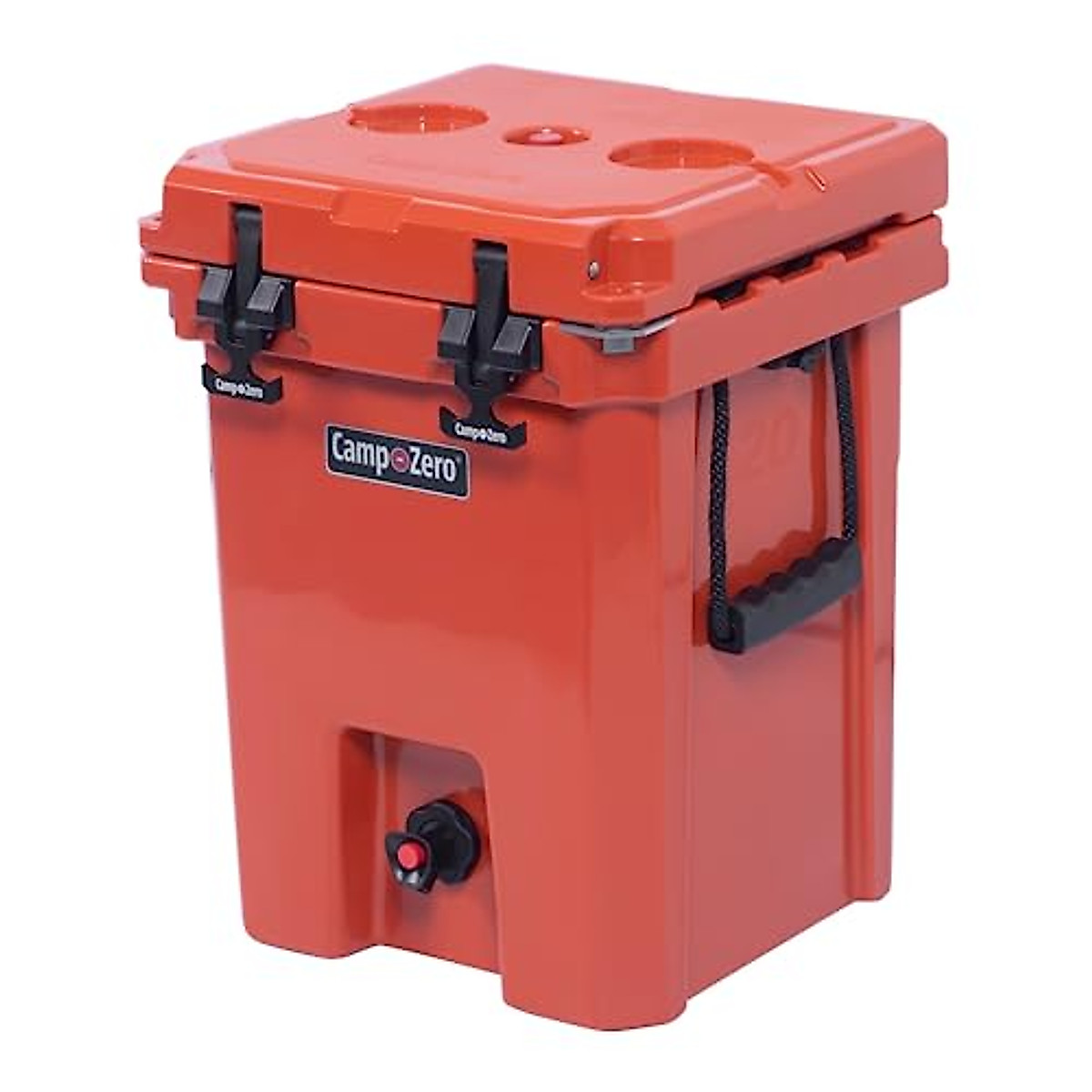 CAMP-ZERO 20L | Drink Cooler/Ice Chest with 2 Molded-in Cup Holders & Comfort Grip Rope Handles | Thick Walled, Freezer Grade Cooler w/Secure Locking System & Tie Down Channels (Burnt Orange)