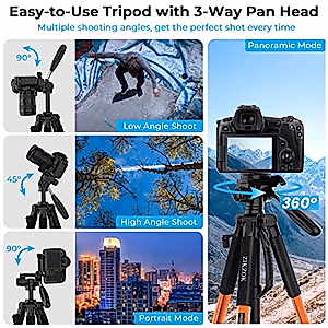75 inch Travel Camera Tripod, Lightweight Aluminum Video Tripod for DSLR SLR Canon Nikon Sony Olympus DV with Carry Bag