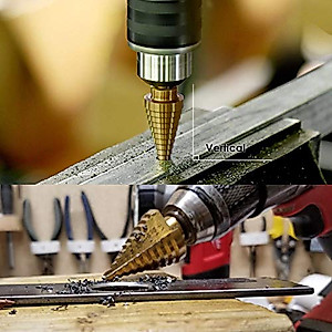 amoolo Titanium Step Drill Bit (10 Step), 1/4" to 1-3/8", High Speed Steel (HSS) 1/4" Hex Shank Unibit for Soft Metal Sheet, Wood, Plastic, Multiple Hole Drilling Cone Drill Bit