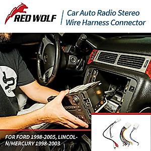 RED WOLF Car Radio Wiring Harness w/RCA Connector Plug AMP/Amplifier CD Player Cable Adapter Premium Sound System for Ford 1998-2005 F150, Lincoln/Mercury 1998-2003 Aftermarket Stereo Install