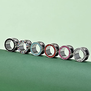 TBOSEN 12Pcs Stainless Steel Screw Fit Ear Tunnels Single Row Inlaid Color Diamond Gem Tunnels Piercing 8G-9/16inch