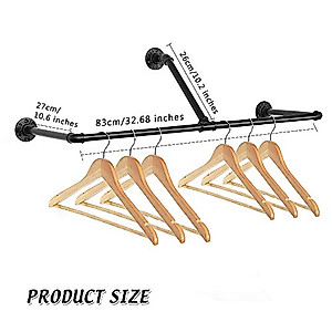 LIANTRAL Wall Mounted Clothes Rack, 32.68-Inch Industrial T-Bar Pipe Coat Hanger Clothing Rack Heavy Duty Garment Rack, Black