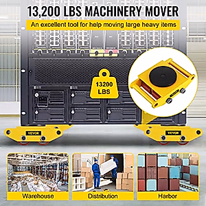 OrangeA 6T Industrial Mover 13200LBS Machinery Skate with Steel Rollers Cap 360 Degree Rotation