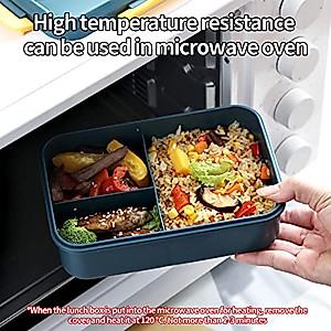 Jossens Bento Box Set,1100ML Leakproof Lunch Box Kit With Utensils,Breakfast Cup and Lunch Bag,3 Compartment Microwave Lunch Containers,BPA Free(Blue)