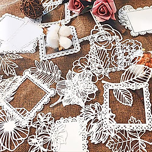 Vintage Scrapbooking Supplies Pack - 40 Pcs Cutout Lace Scrapbook Paper Feathers, Flowers, Leaves, Frame White Cutout Decorative Paper DIY Craft Paper Stationery for Junk Bullet Journaling Supplies