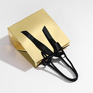 SHYRABBIT 10pcs Gold Gift Bags with Handles,5.5x2.8x5.9Inch Small Jewelry Paper Bags,Gift Bags Small Size,Gold gift bags,Christmas Gift Bags,Cosmetics paper bags