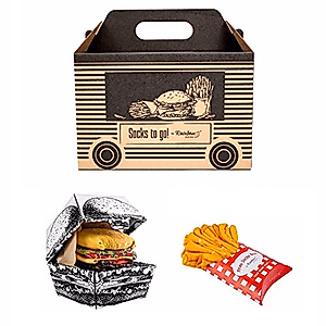 Rainbow Socks - Men Women Funny - 4 Pairs - Burger Fries - Size US 5.5-9